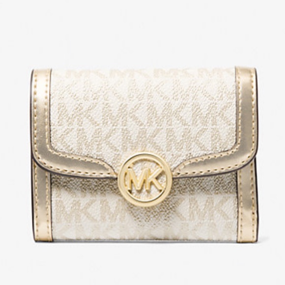 Michael Kors | Bags | Michael Kors Leida Medium Metallic Signature Logo ...
